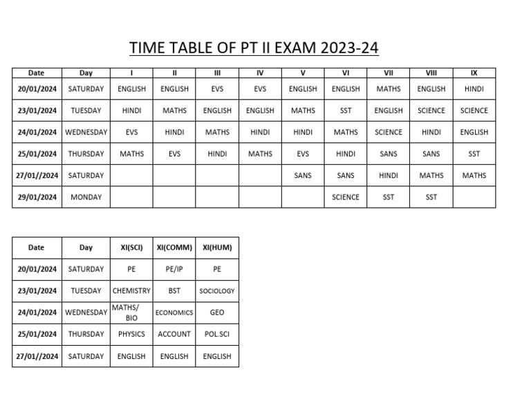 PT2 Time Table | PDF