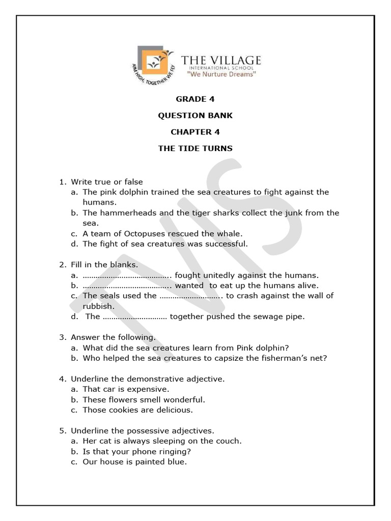 Grade 4 Question Bank: The Tide Turns | PDF