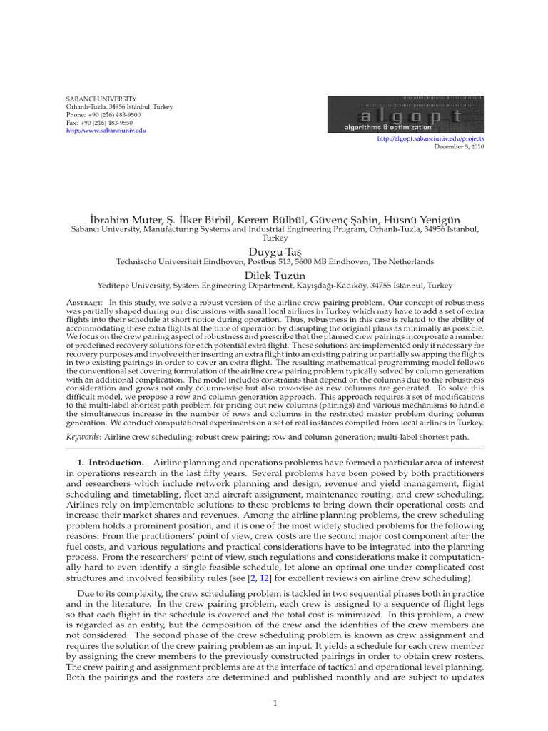 Solving A Robust Airline Crew Pairing PR | PDF | Linear Programming | Applied Mathematics