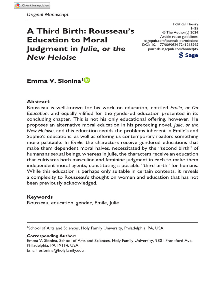 Slonina 2024 A Third Birth Rousseau S Education To Moral Judgment in ...