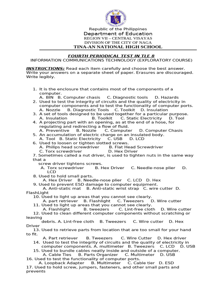 GRADE8 FOURTHPT Ict | PDF | Computer Data Storage | Operating System