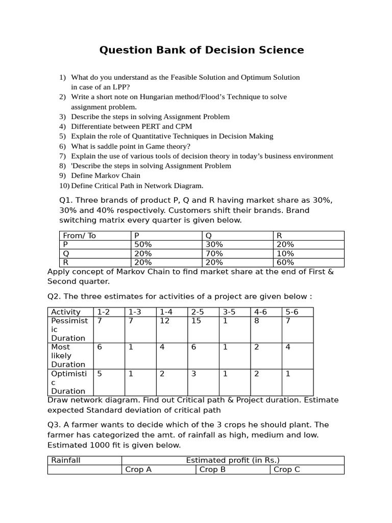 Decision Science Quesion Bank | PDF | Analysis | Applied Mathematics