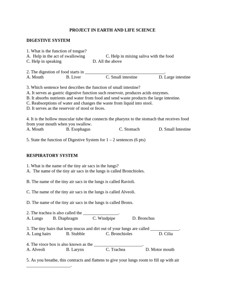 Project in Earth and Life Science | PDF | Lung | Anatomy