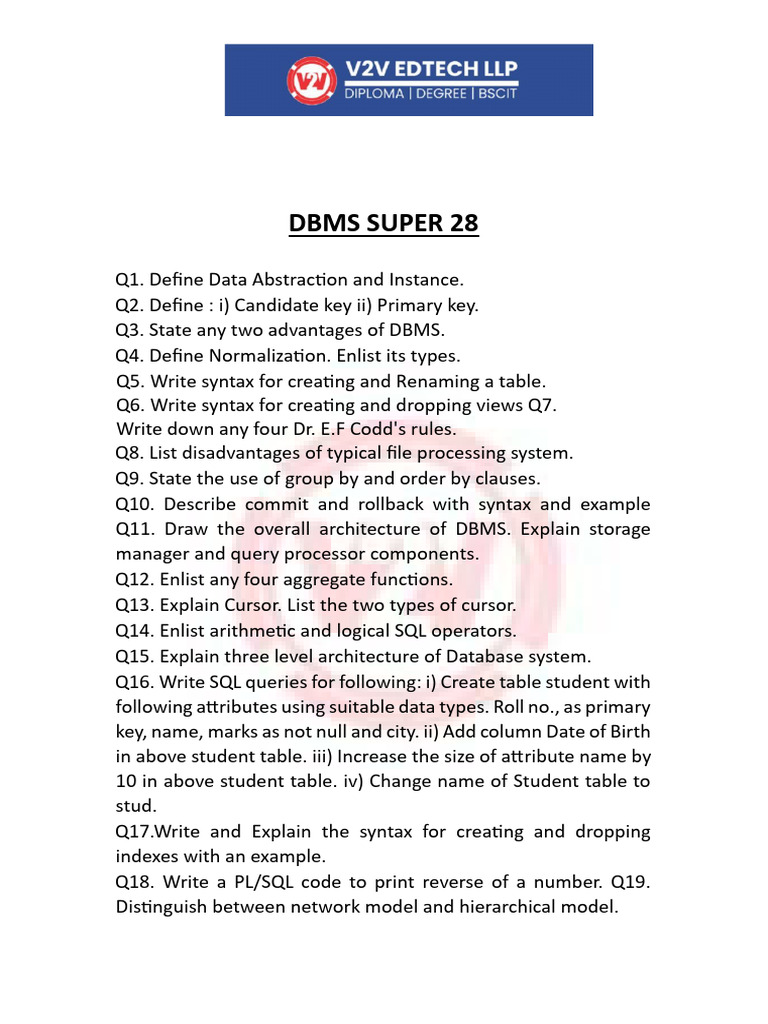 Sy Dip - DBMS Super 25 by Rajan Sir V2V | PDF