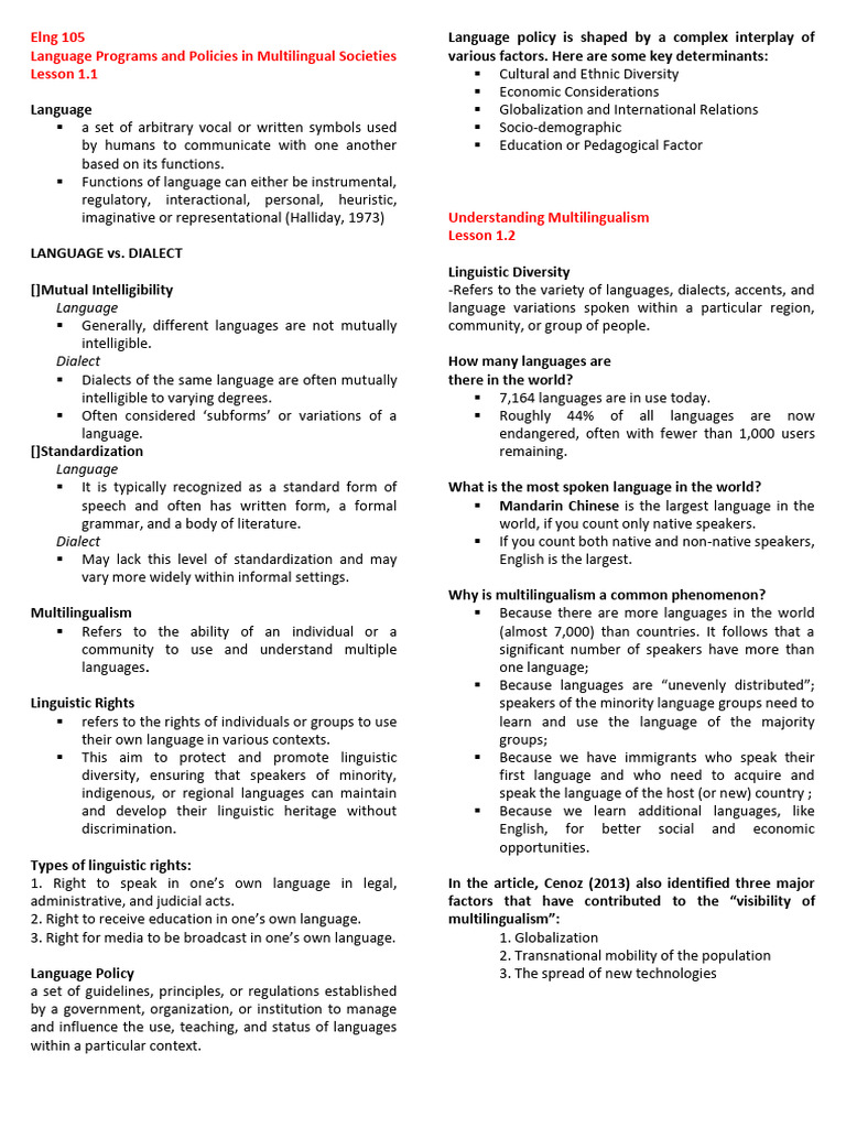 ELng 105 MULTI Reviewer | PDF | Dialect | Minority Group