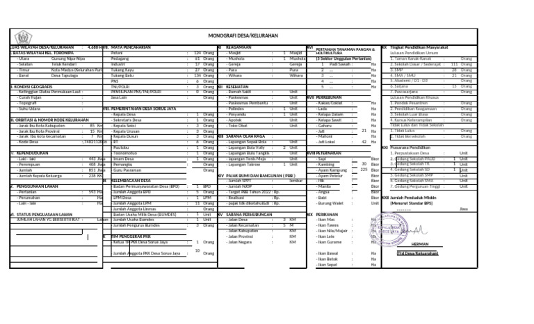 Monografi Desa Sorue Jaya | PDF