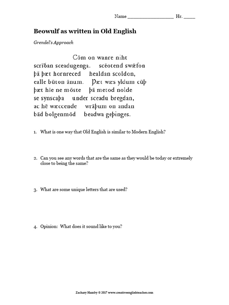 Beowulf Old English | PDF