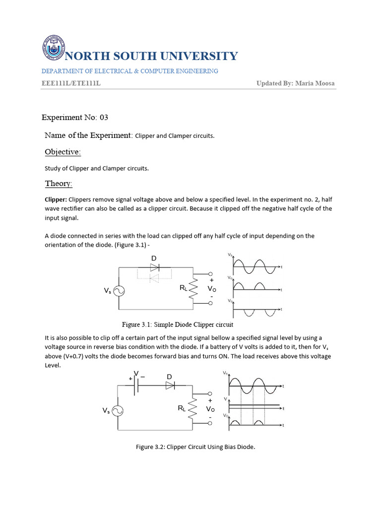 Experiment 04 - Clipper and Clamper Circuits | PDF | Diode | Electrical Circuits
