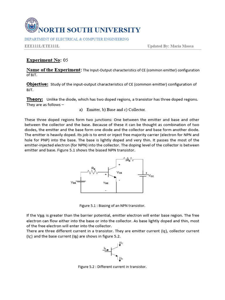 Experiment 05 The Input Output Characteristics of CE Common Emitter ...