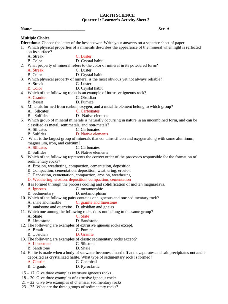 QUIZ MODULE 3 - 4 Mierals and Rocks | PDF