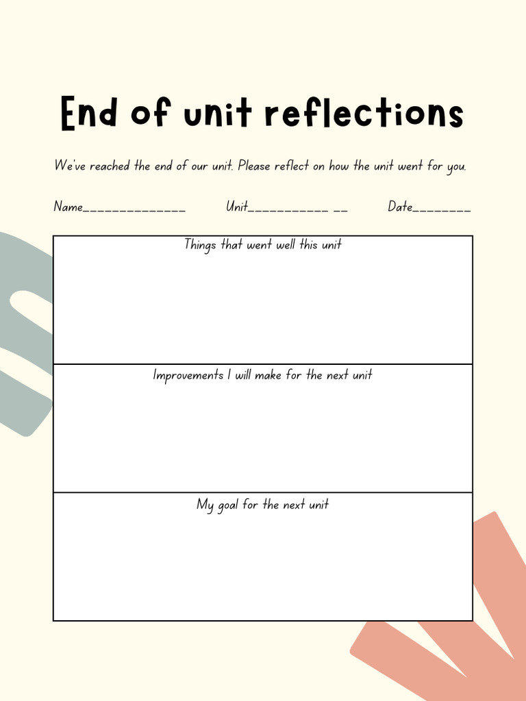 Yellow Boho End of Unit Reflection For Students | PDF