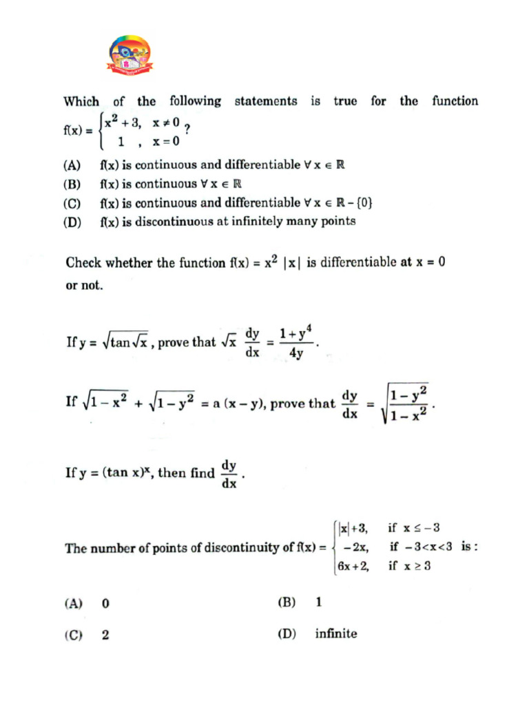 Continuity and Differentiability | PDF