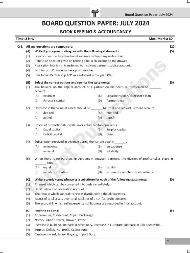 March 2024 Bookkeeping Exam Paper | PDF | Debits And Credits | Balance ...