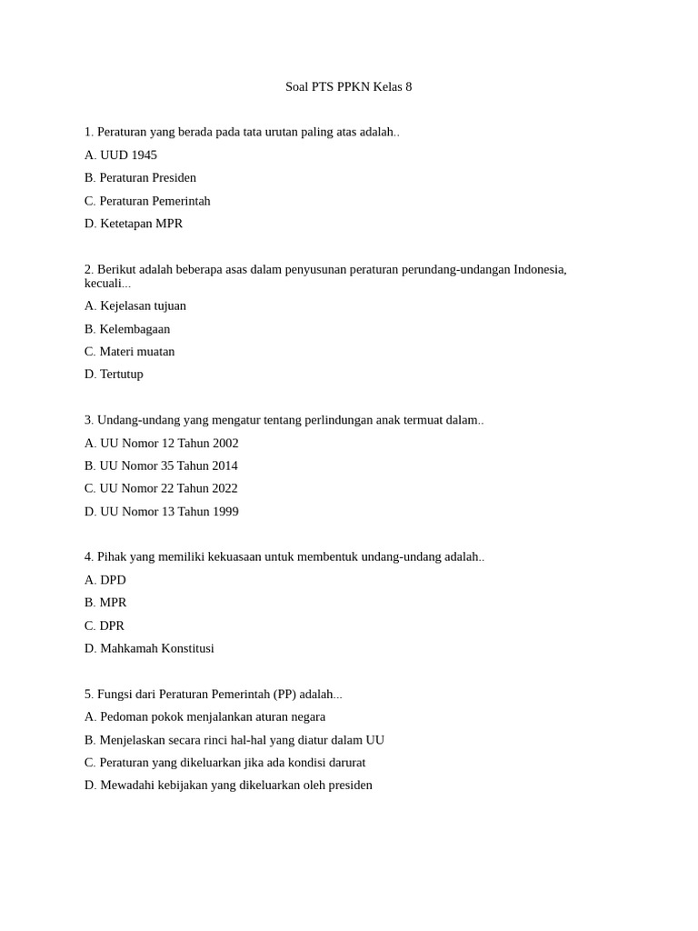 Soal PTS PPKN Kelas 8 Semester 2 | PDF