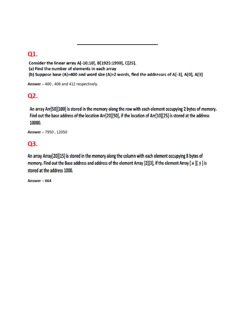 DS - Unit - 1 - Address Calculation Problems | PDF