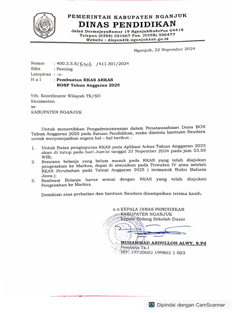 Edaran RKAS BOSP T.A 2025 | PDF