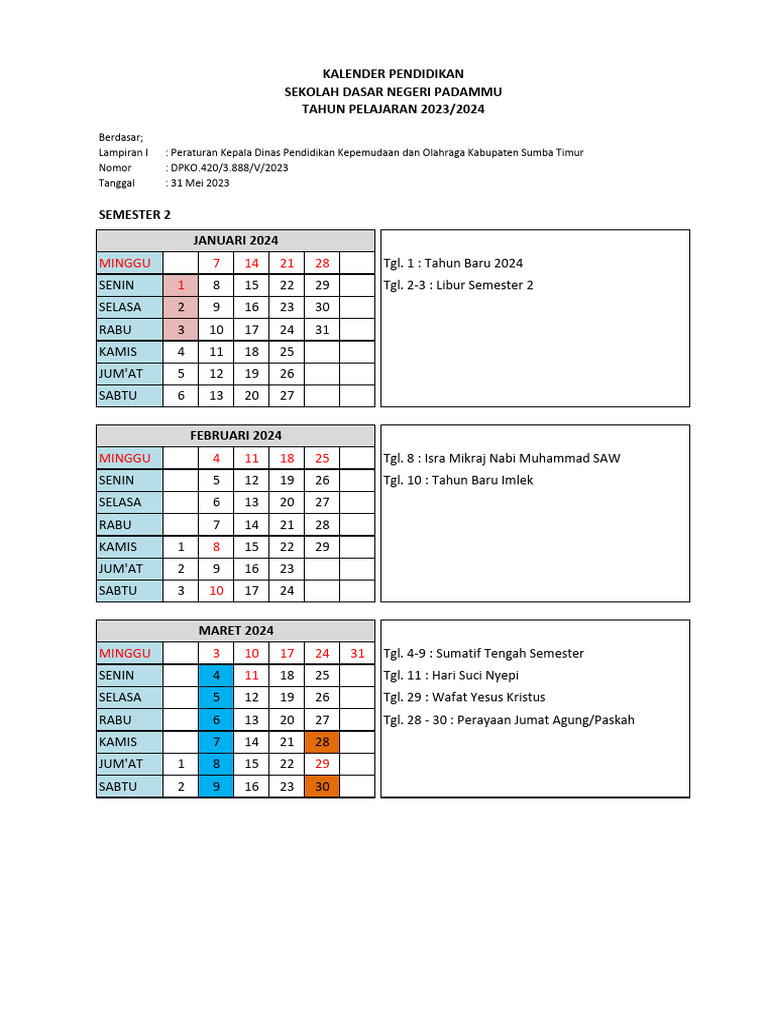 Kalender Pendidikan Semester 2 TP 2023-2024 | PDF