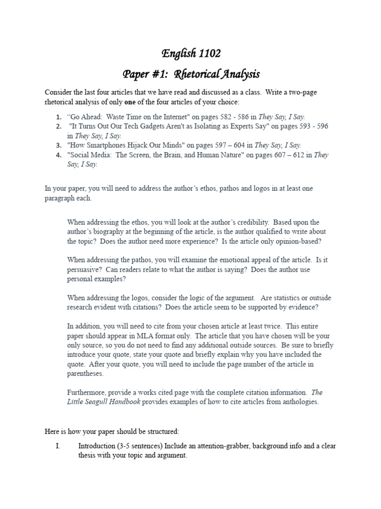 Paper #1 Rhetorical Analysis | PDF | Logos | Rhetoric