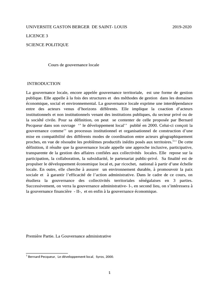Gouvernance locale au Sénégal: enjeux et pratiques | PDF | Gouvernance ...