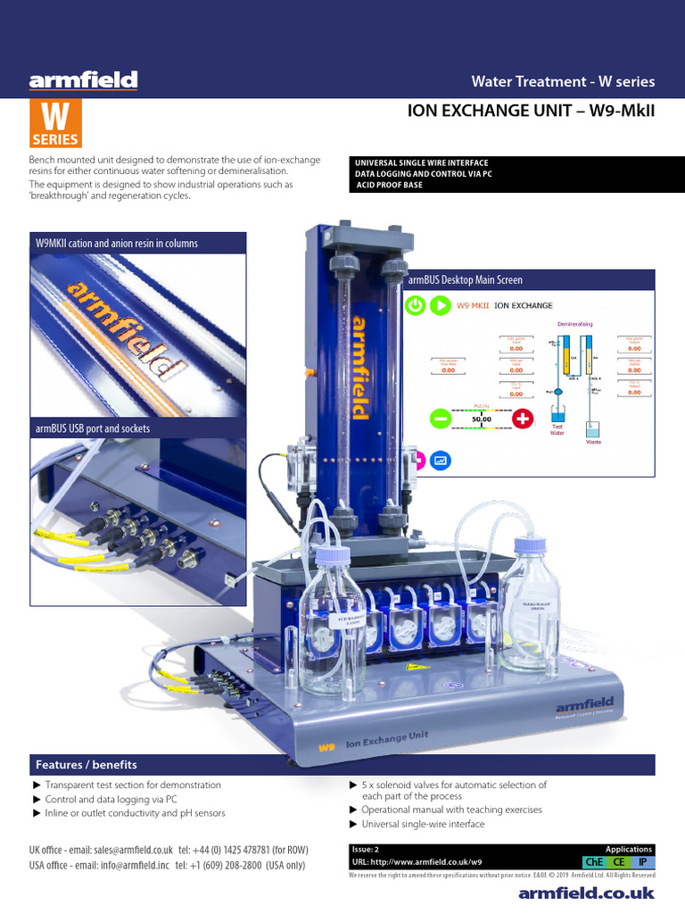 Armfield W9MkII Datasheet v2b - Web 1 | PDF | Ion Exchange | Purified Water