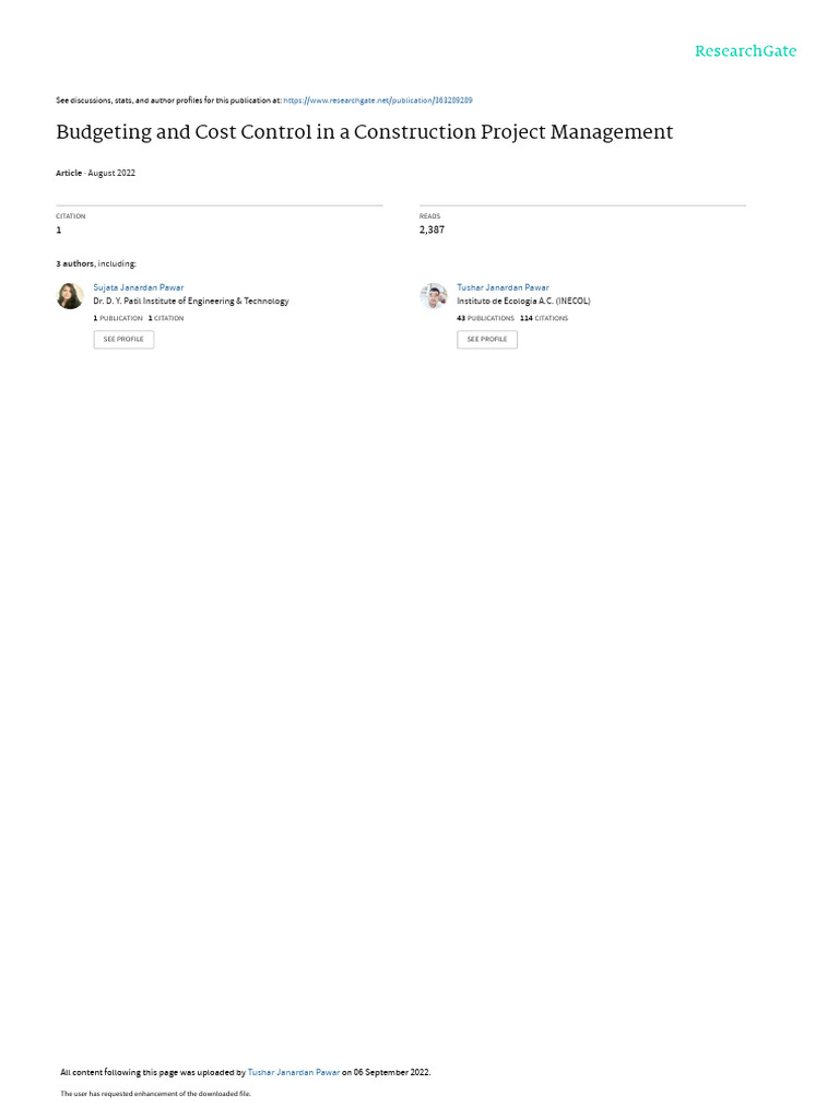 Budgeting and Cost Control in A Construction Project Management | PDF ...