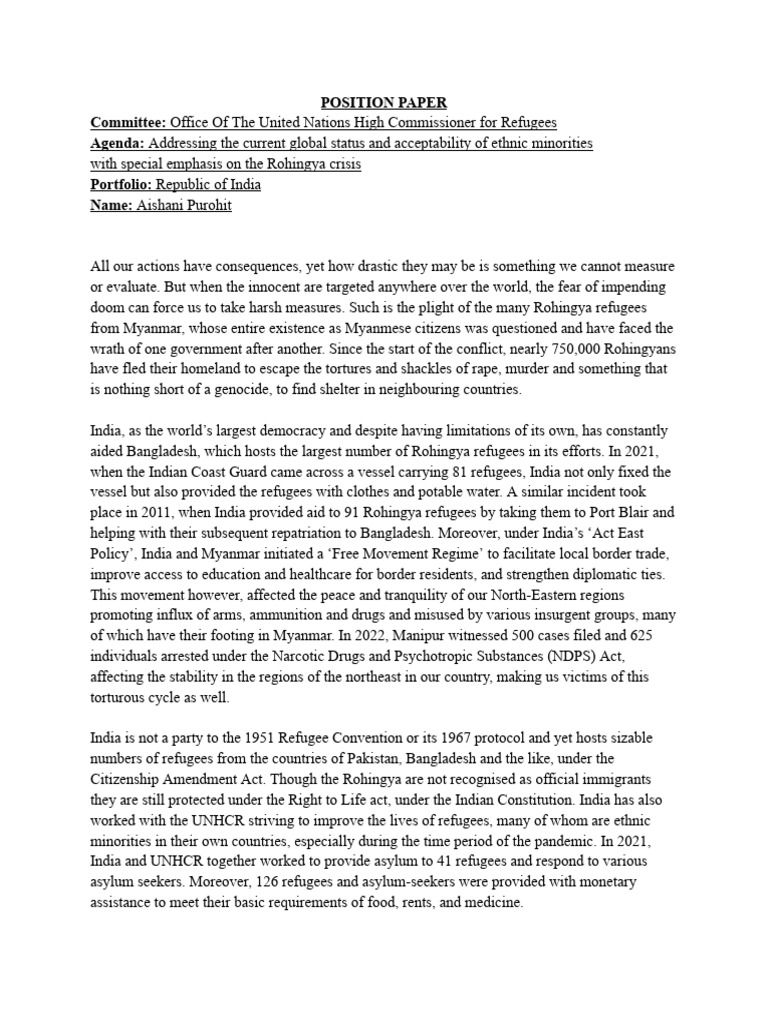 Position Paper - India | PDF | Refugee | Rohingya People
