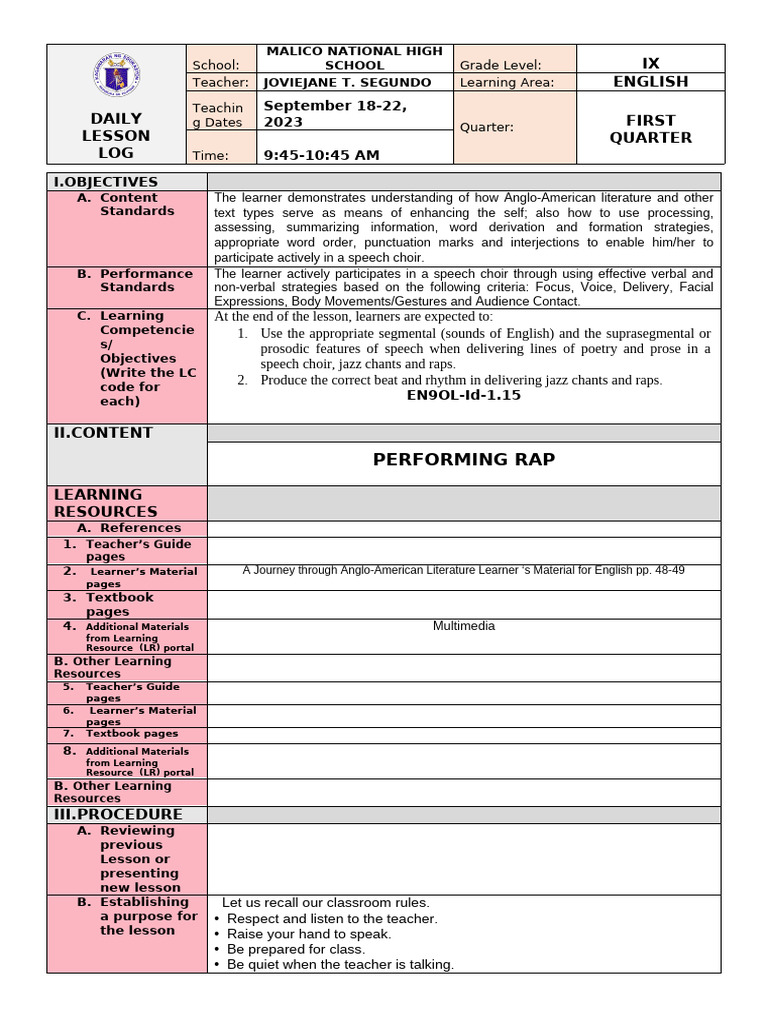 Cot 1 New | PDF | Learning | Human Communication