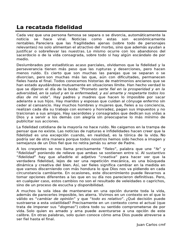 La fidelidad como valor esencial | PDF