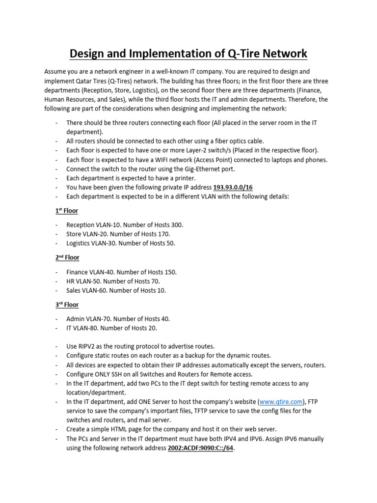 Design and Implementation of Q-Tire Network: 193.93.0.0/16 1 Floor | PDF | Computer Network ...