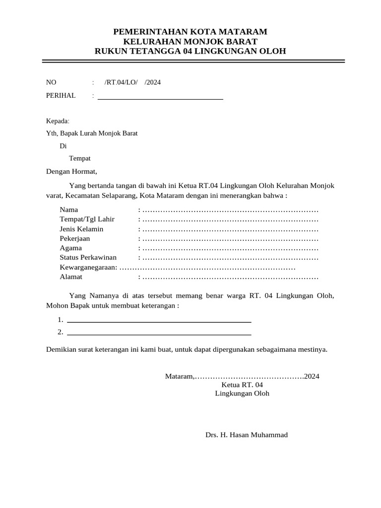 SURAT RT 4 Surat Permohonan | PDF
