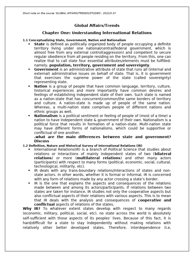 Brief Shortnotes Global Trends | PDF | International Relations ...