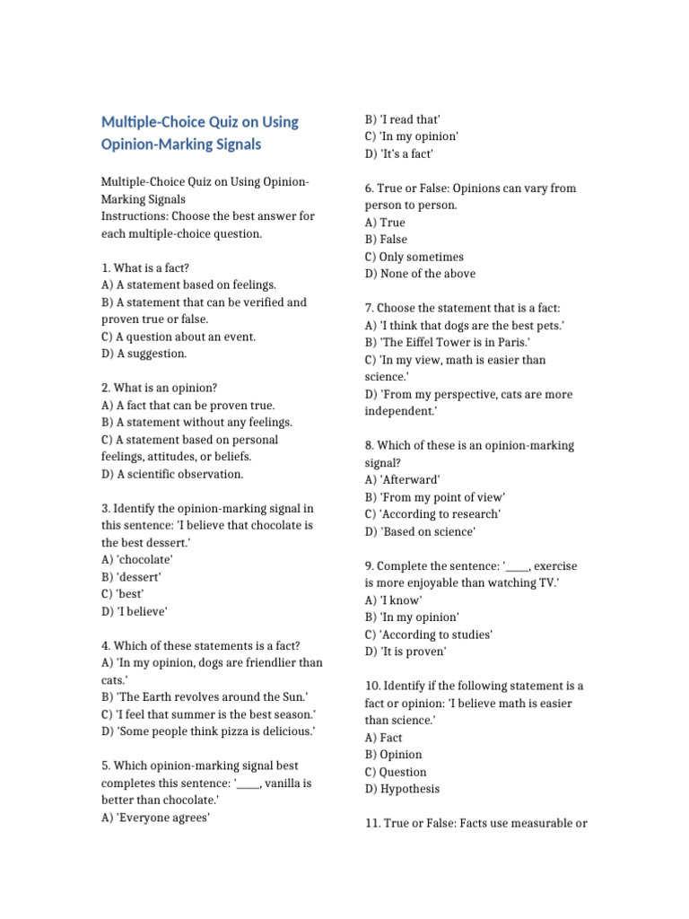 Multiple Choice Quiz With Answers | PDF | Multiple Choice | Cognition