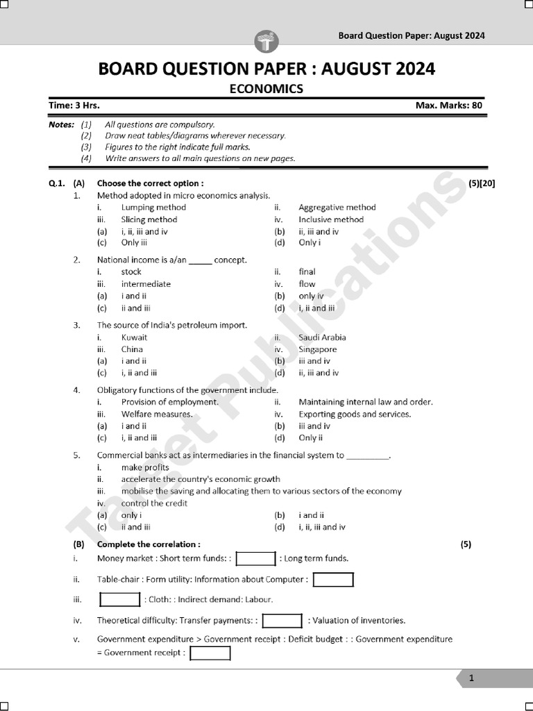 Eco 7 Years Board Papers | PDF | Demand | Elasticity (Economics)
