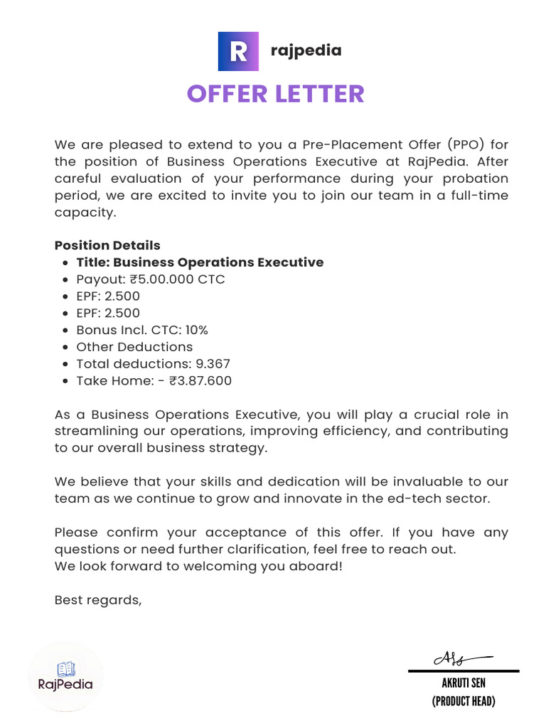 Pre-Placement Offer for Business Ops | PDF