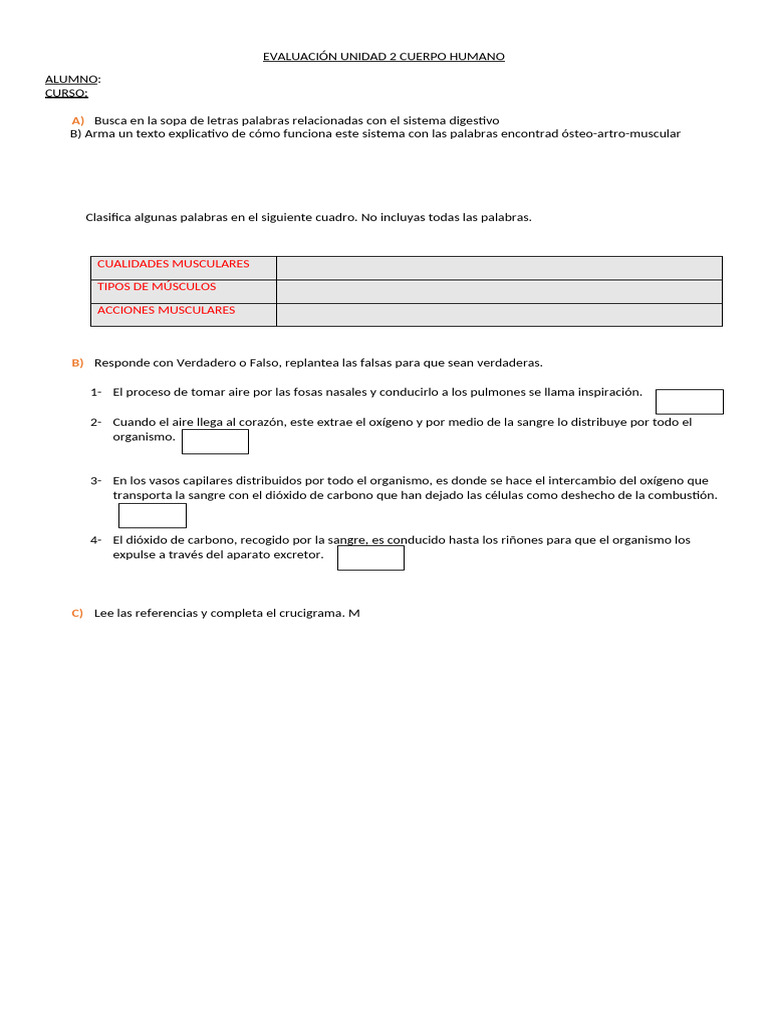 Evaluacion Cuerpo Humano | PDF
