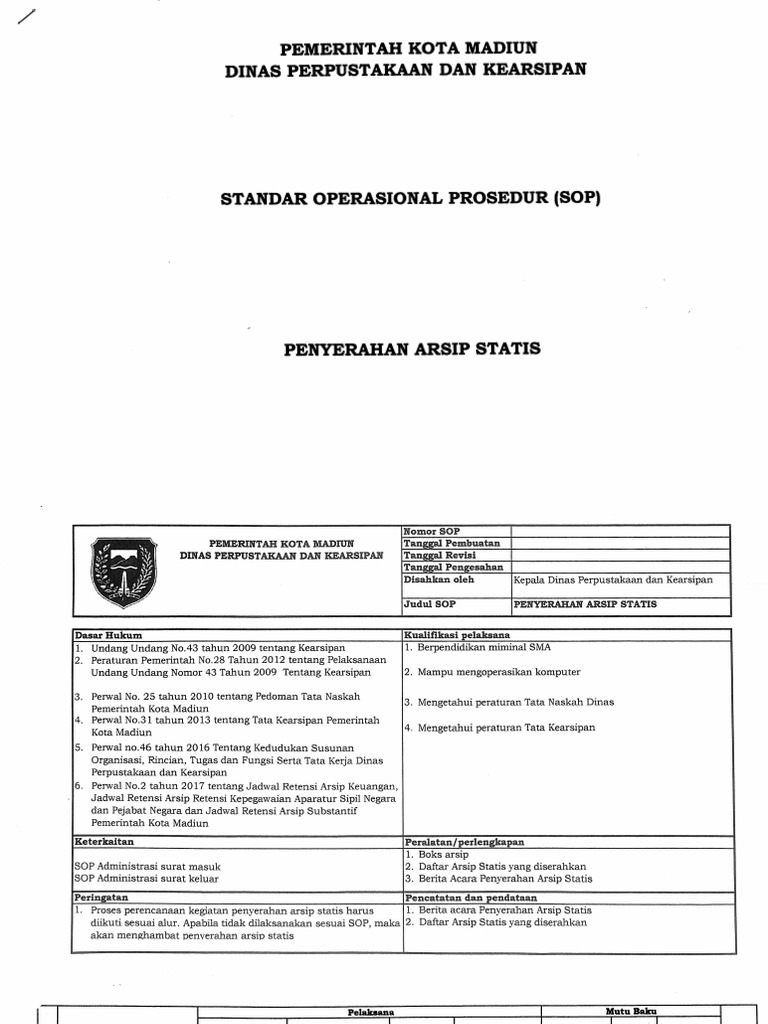 SOP Penyerahan Arsip Statis | PDF