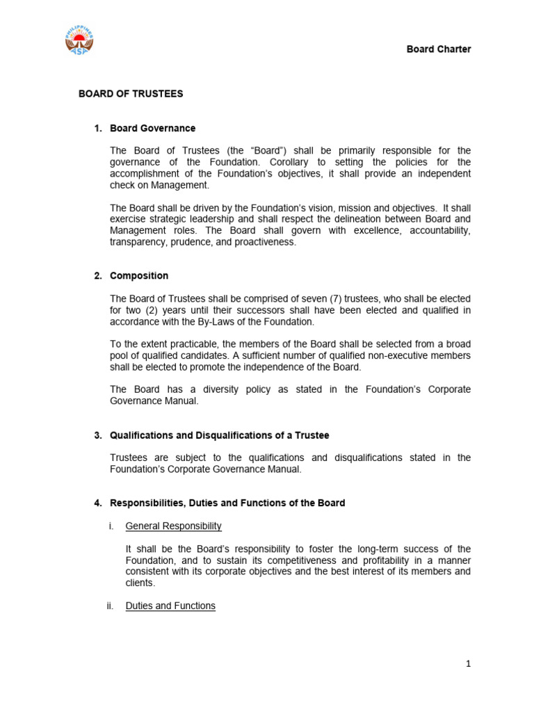 Board of Trustees Governance Charter | PDF | Board Of Directors ...