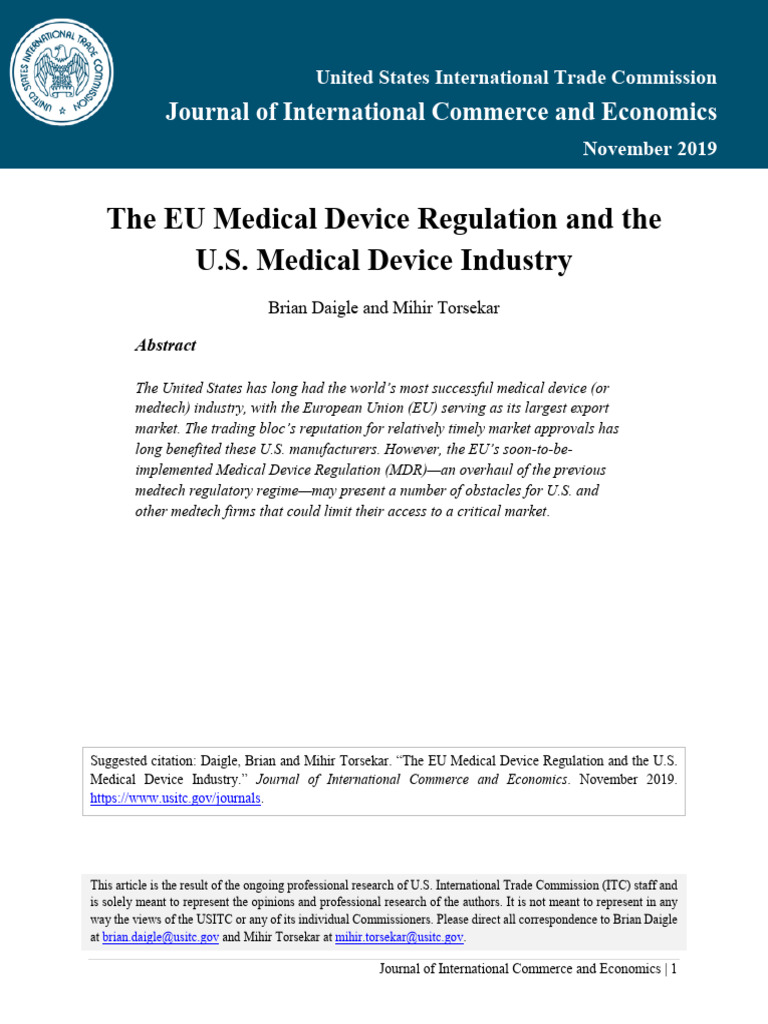 EU Medical Device Regulation Impact on US Medtech | PDF | Medical ...