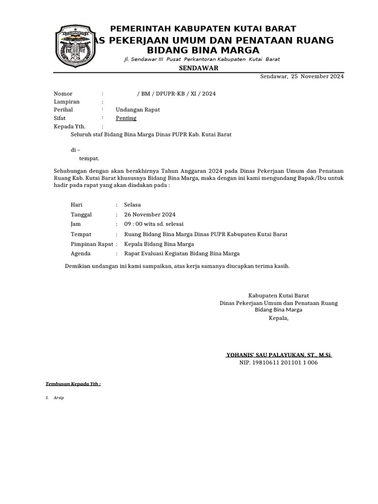 Surat Undangan Rapat 1 | PDF