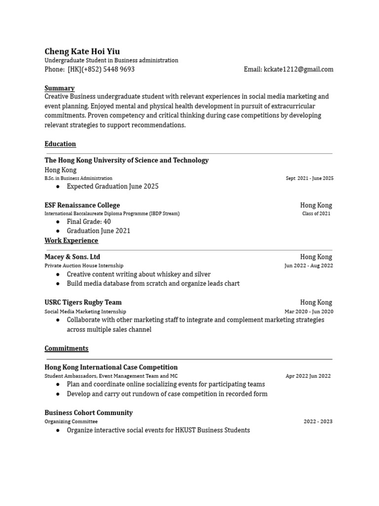 Cheng Kate Hoi Yiu CV (SBMT) | PDF