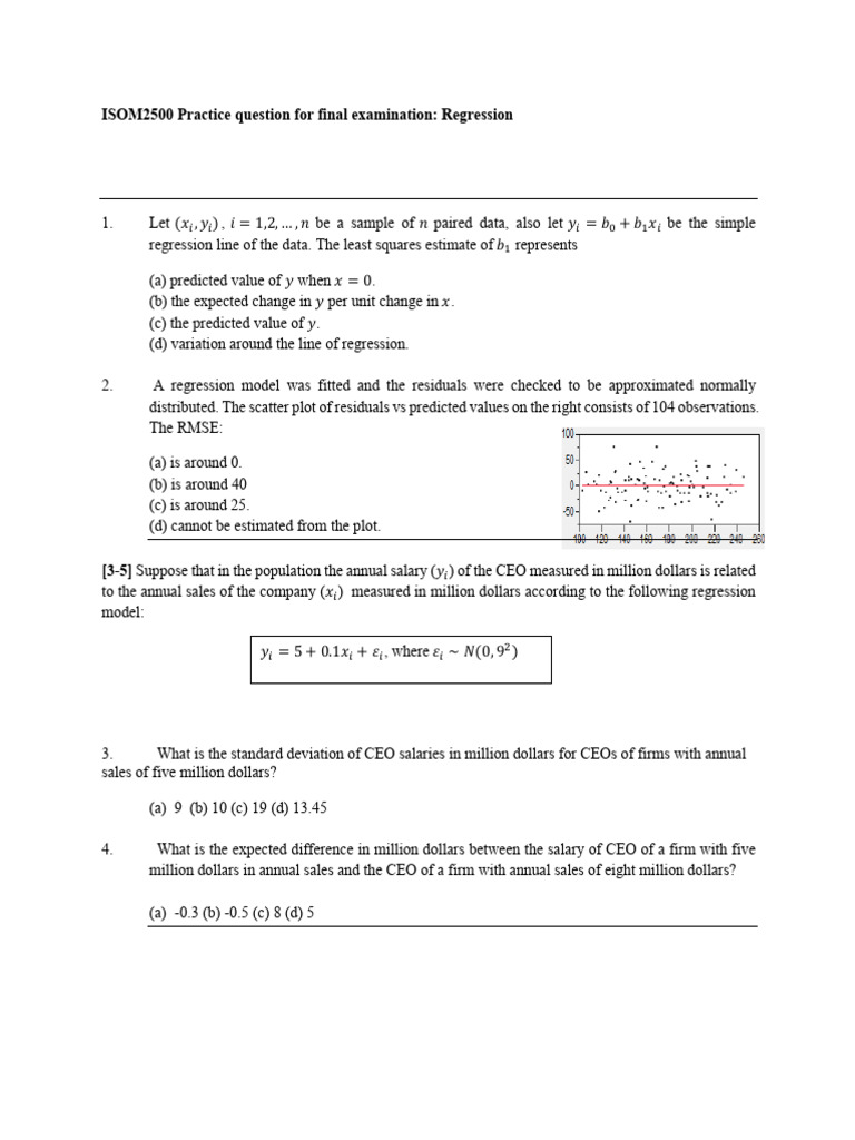 Linear Regression Practice Questions | PDF | Errors And Residuals | Linear Regression