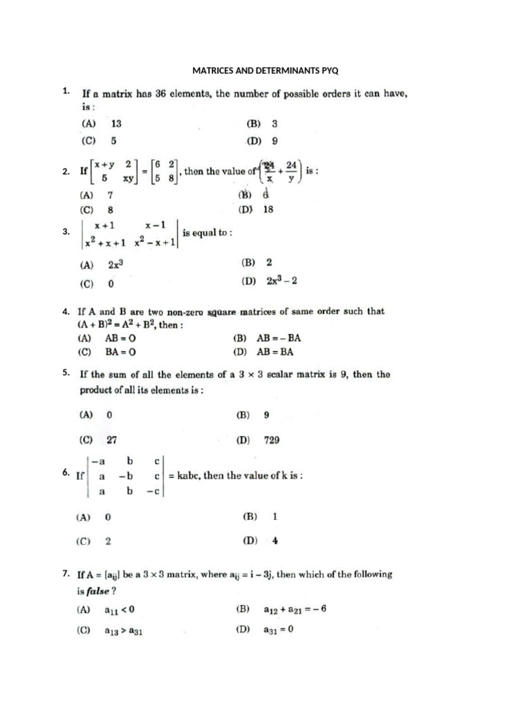 Ch. 3 and 4 Matrices and Determinants Pyq | PDF