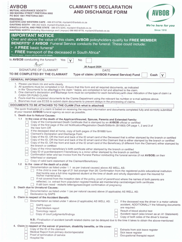 Claimants Declaration and Discharge Form - FEBRUARY 2019 - Scanned | PDF