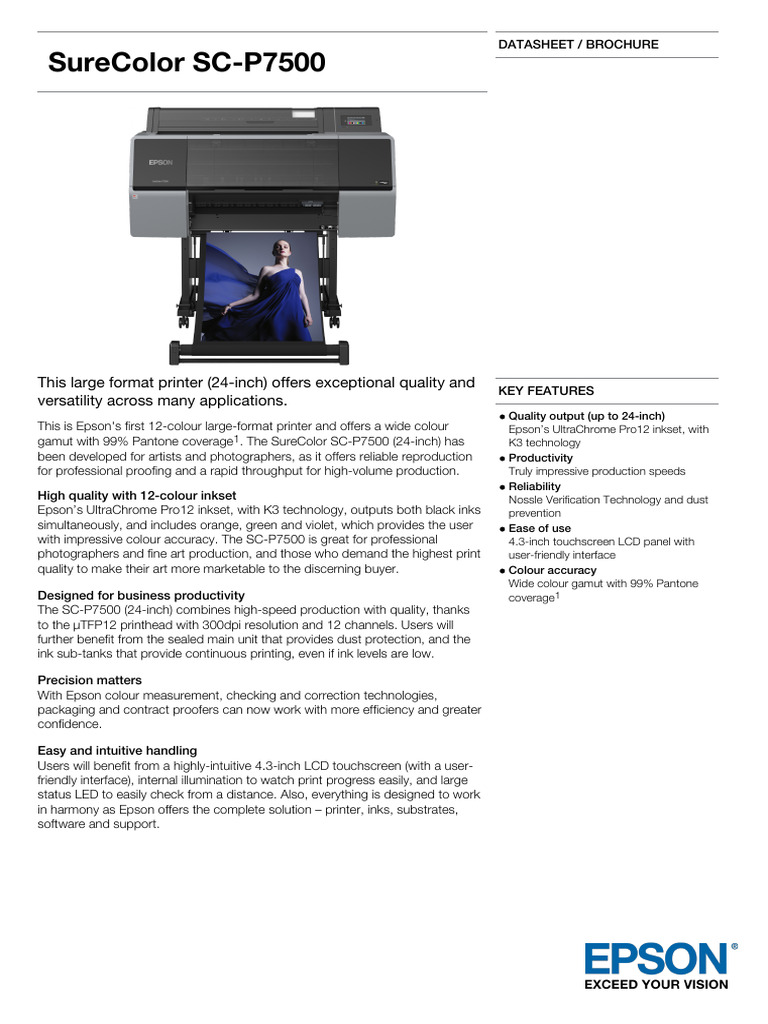Surecolor SC p7500 Datasheet | PDF | Printer (Computing) | Magenta