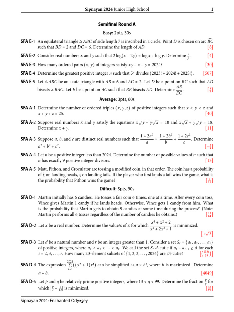 Sipnayan 2024 JHS | PDF | Triangle | Geometry