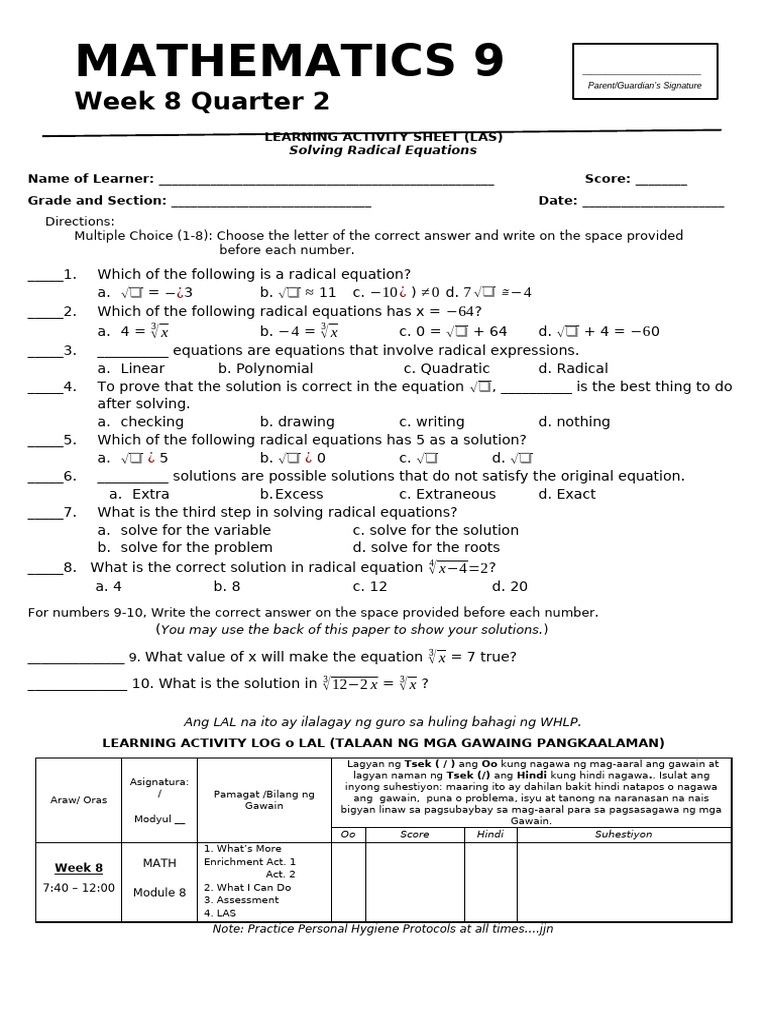 G9 W8 Q2.las - JJN | PDF | Equations | Mathematical Analysis