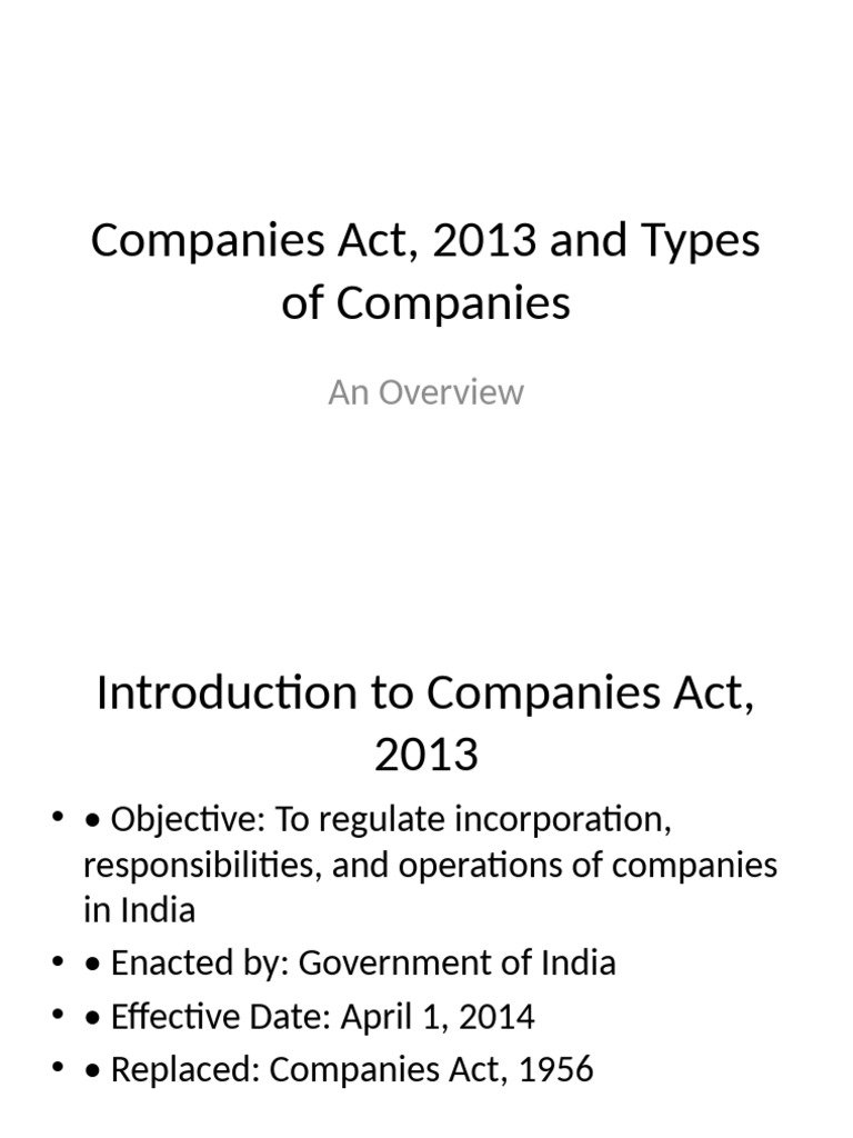 Overview of Companies Act 2013 | PDF