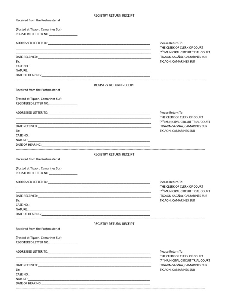 Registry Return Receipt Template | PDF | Courts | Judiciaries
