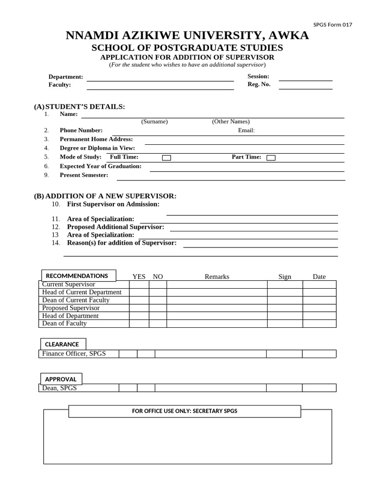 Application for Additional Supervisor Form | PDF