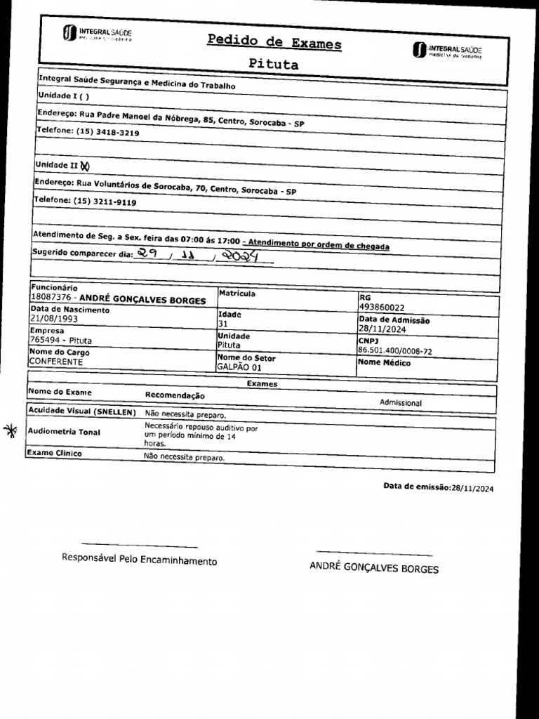 Pedido de Exames - André G. Borges | PDF